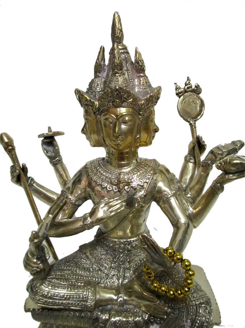 Pra Phrom 4 Face/ Brahma Hindu God Brass Statue : Size 11"