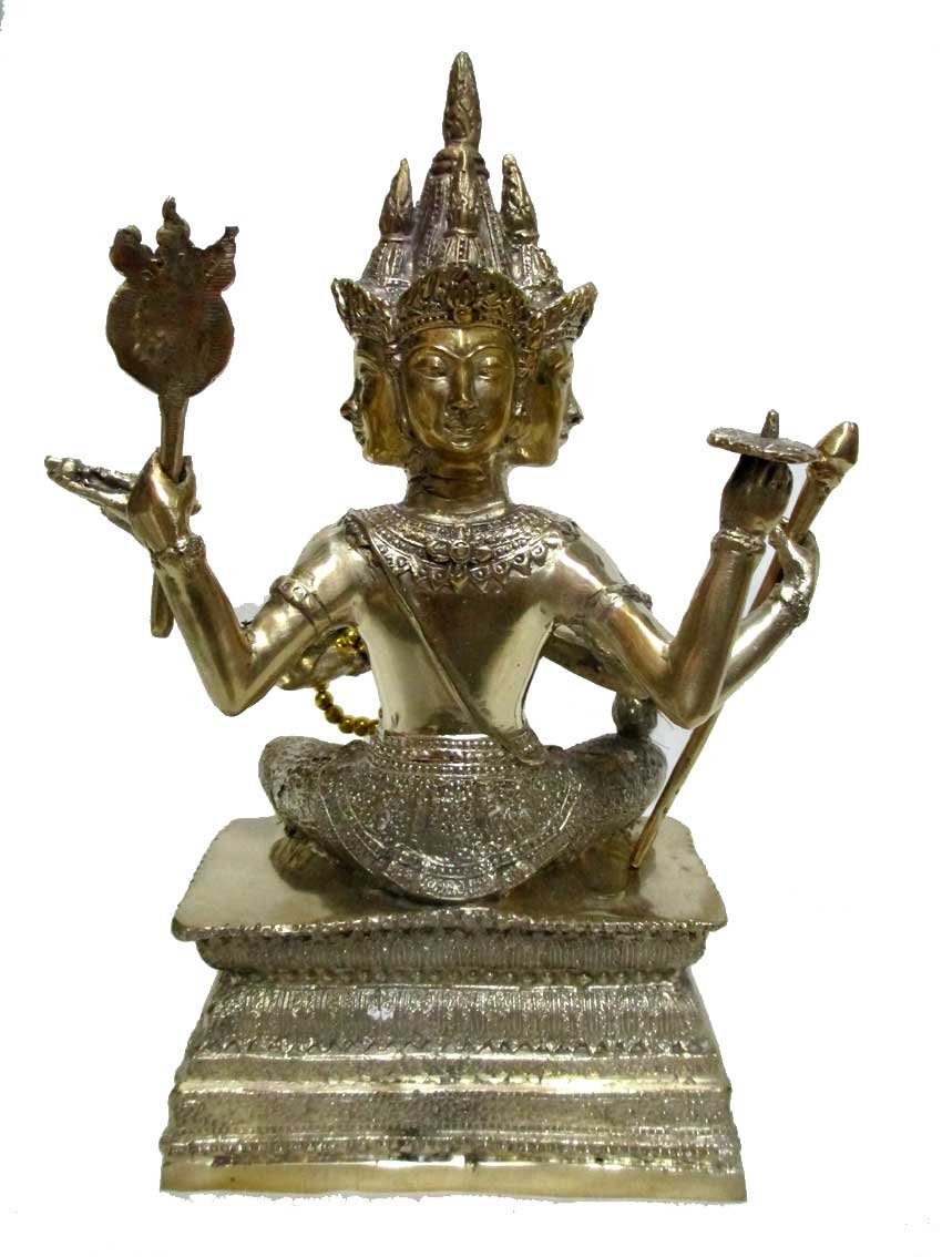 Pra Phrom 4 Face/ Brahma Hindu God Brass Statue : Size 11"