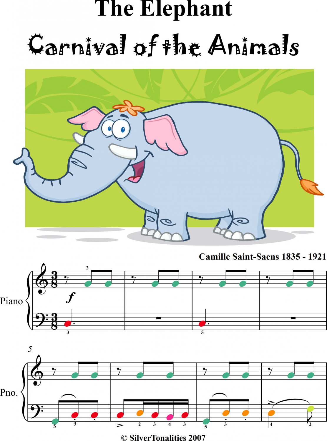The Elephant Carnival of the Animals Easy Piano Sheet Music with ...