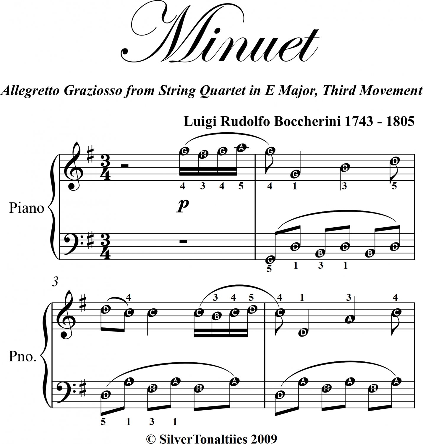 Allegretto Minuet In G Major Easy Piano Sheet Music