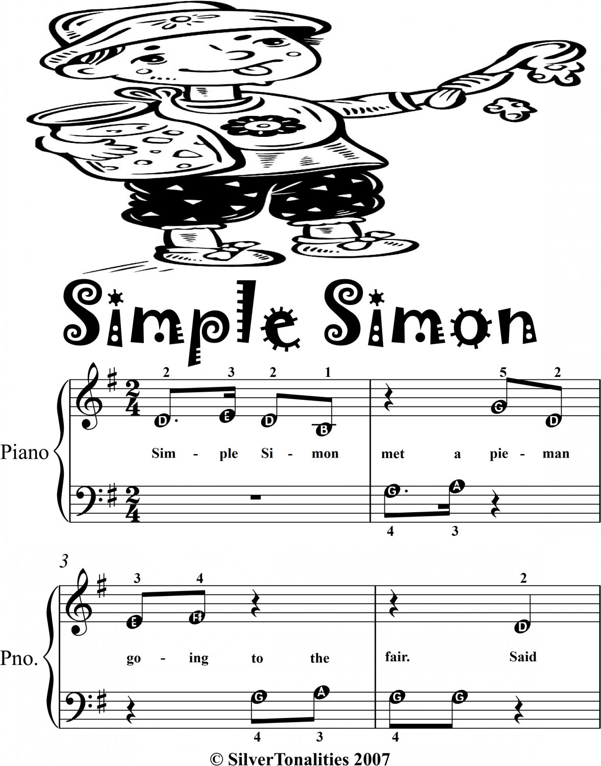 Simple Simon Beginner Piano Sheet Music