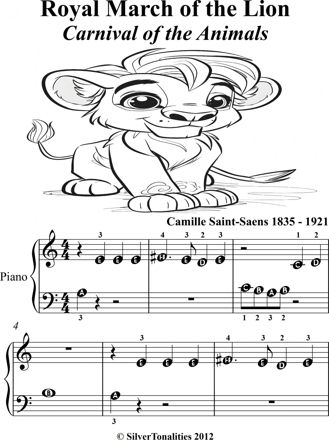 Royal March of the Lion Carnival of the Animals Beginner Piano Sheet Music