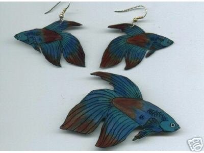 BETTA FISH EARRINGS PIN HANDPAINTED JEWELRY