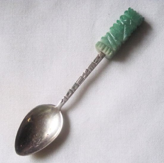 VINTAGE Silver MEXICO Collectible Spoon Carved Jade