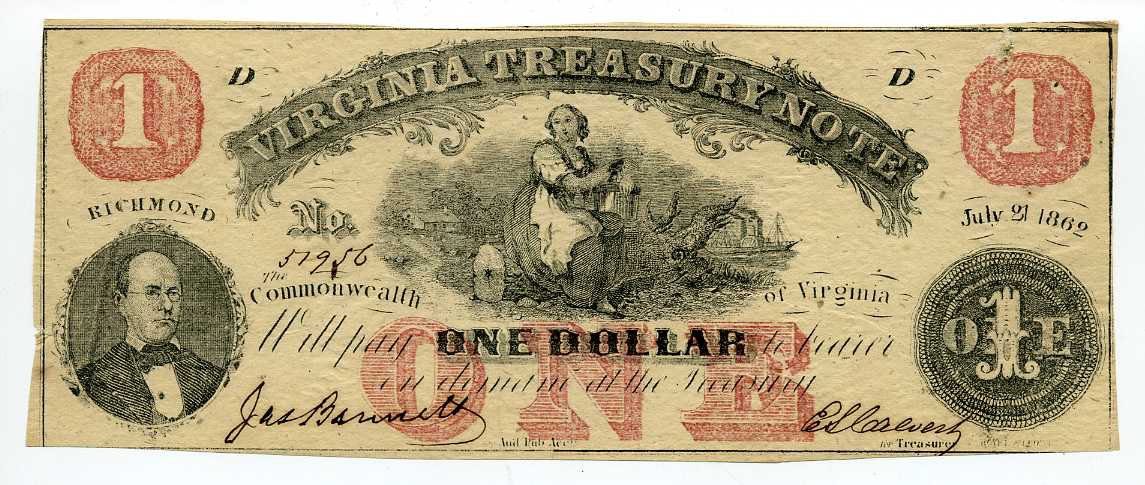 Virginia, Richmond, Virginia Treasury Note, $1, July 21, 1862