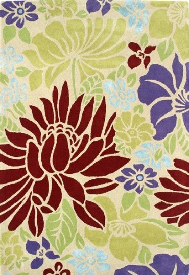 Modern Shabby Chic Style Bold Floral Accent Rug Beige