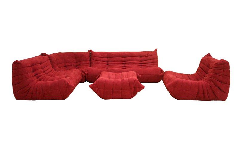 Modern Red Slouch Couch Modular Sectional Sofa Set
