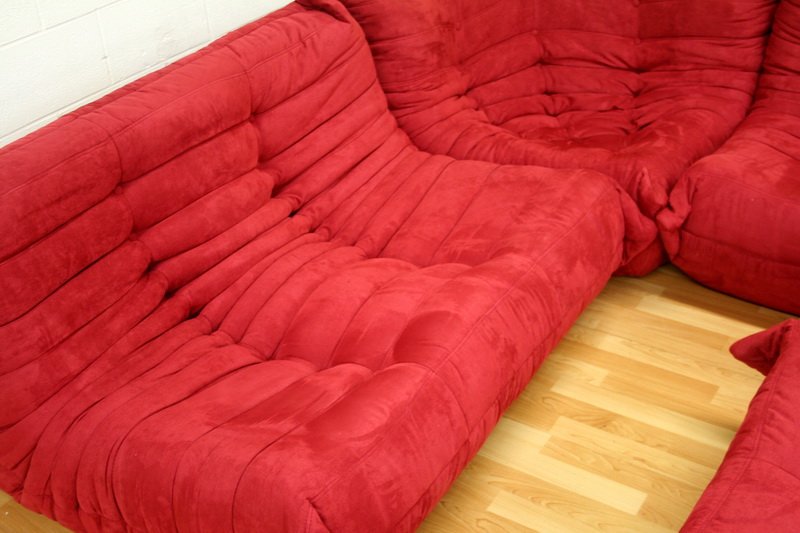 Modern Red Slouch Couch Modular Sectional Sofa Set