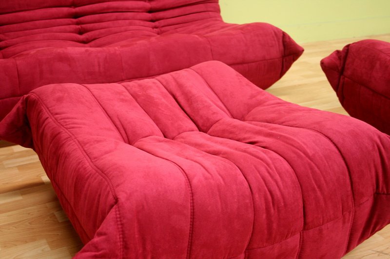 Modern Red Slouch Couch Modular Sectional Sofa Set