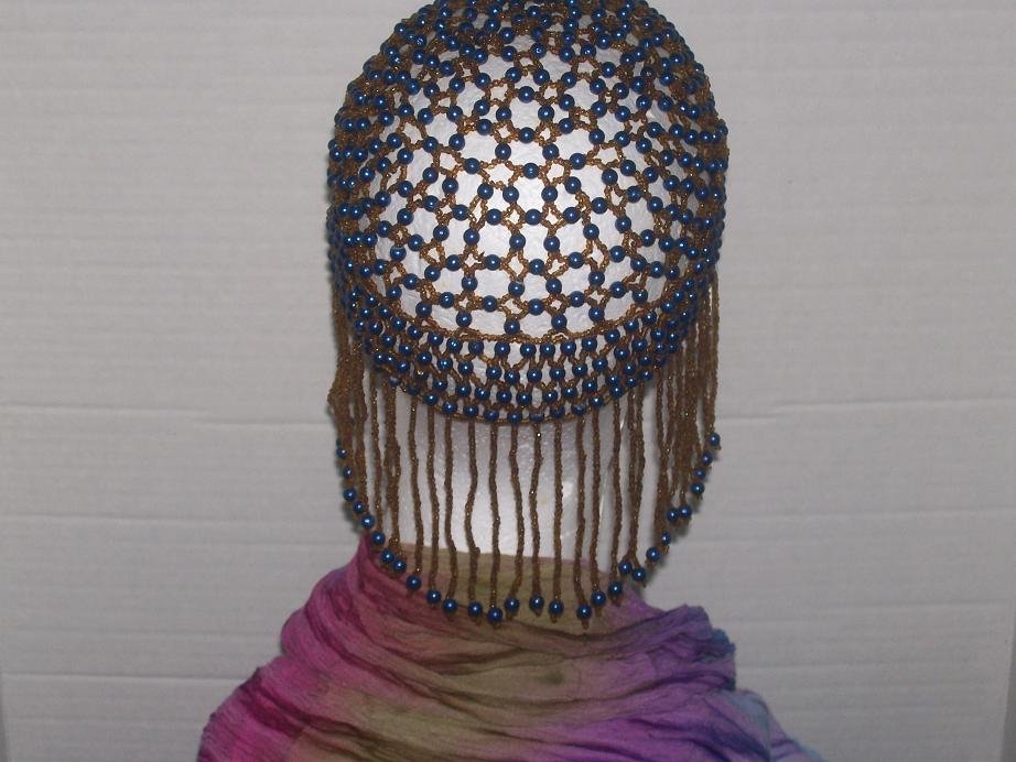 Beaded Head Piece - Blue & Brown ---TBM-HBP-029