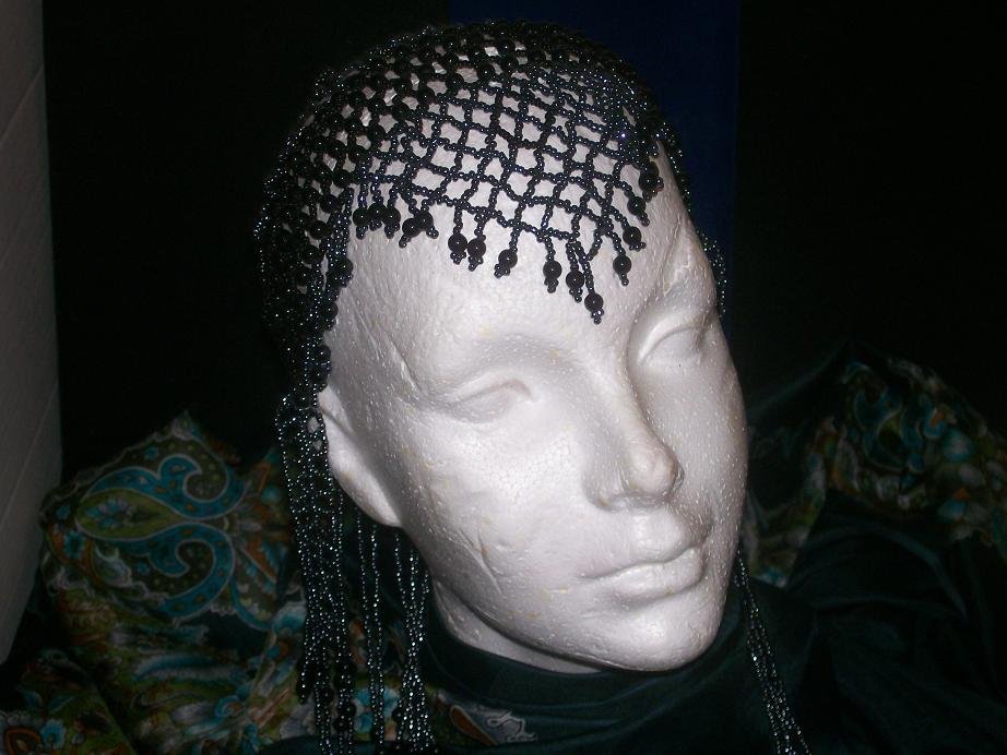 Long Hand Beaded Head Piece- Black & Charcoal - TBM-BHP-044