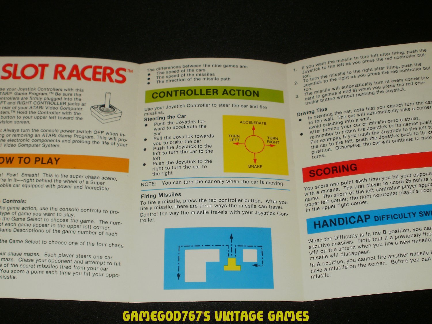 Slot Racers - Atari 2600 - 1978 Manual Only