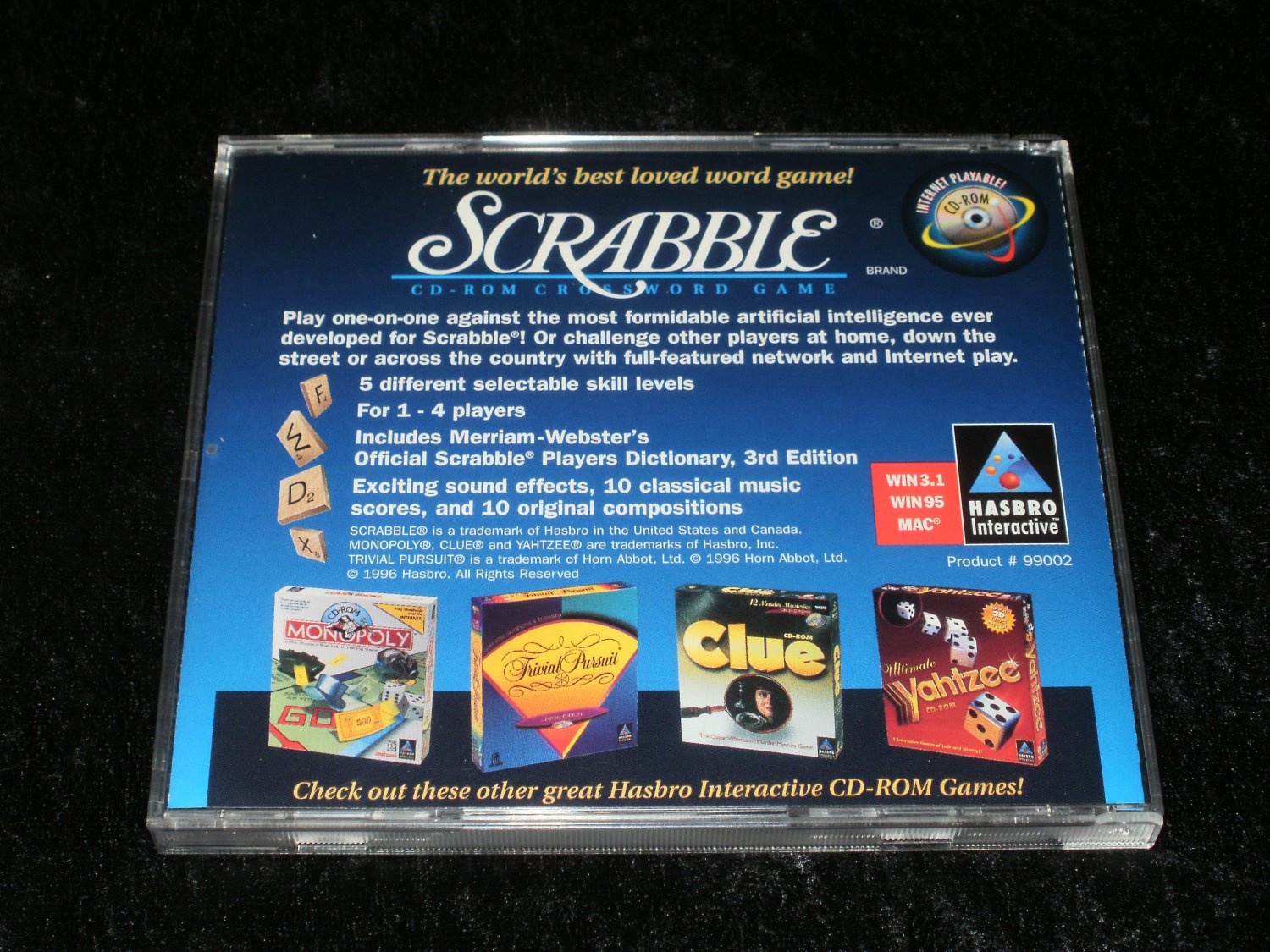 Scrabble - IBM PC - 1996 Hasbro Interactive - With Case & Manual