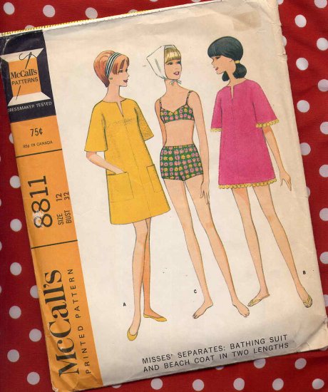 Sassy Mod 60s Gidget Bathing Suit and Beach Cover Up McCalls 8811 ...