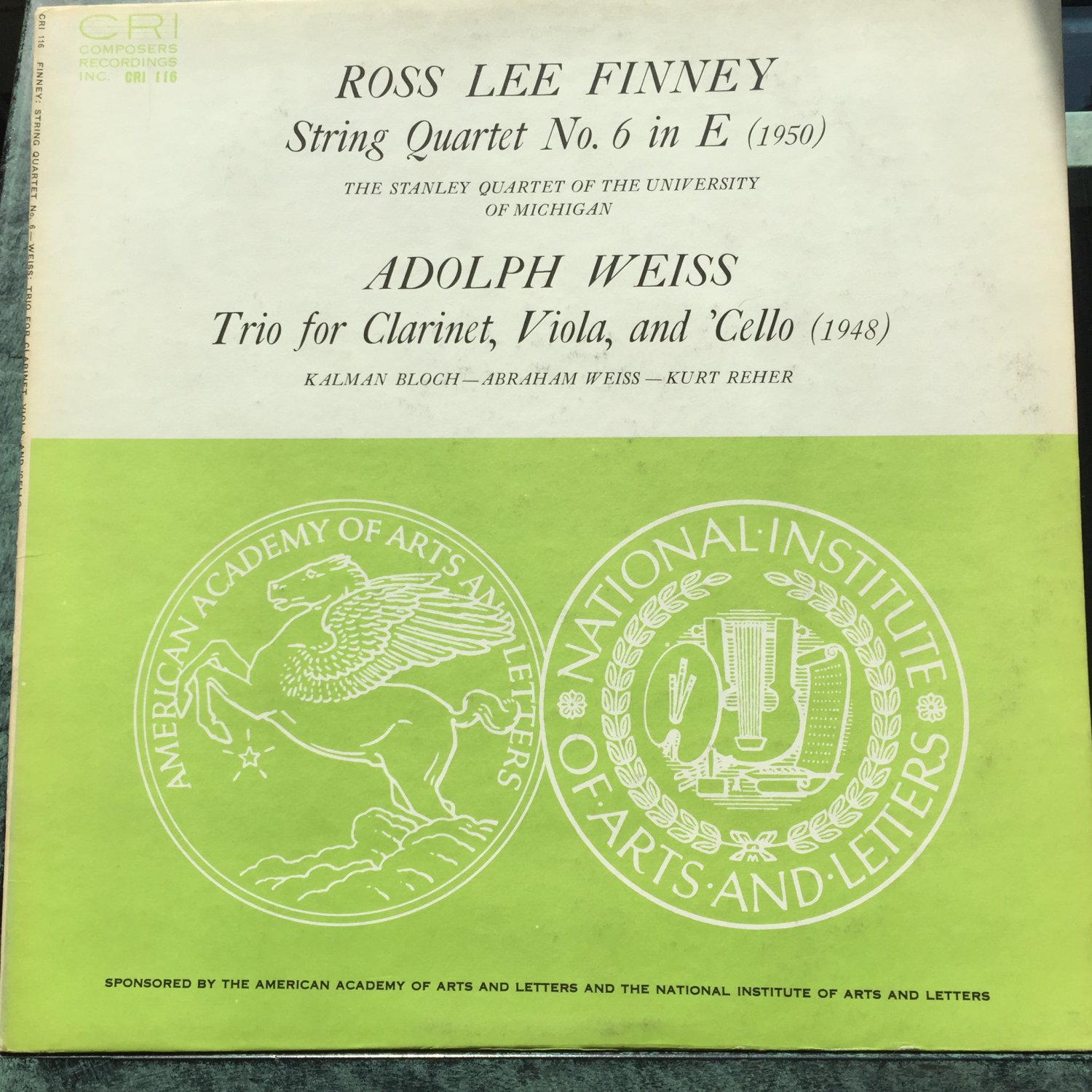 Ross Lee Finney, Adolph Weiss String Quartet No. 6 In E Trio For ...