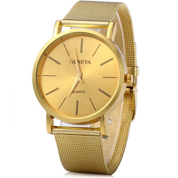 Men's Geneva Quartz Watch with Round Dial Stainless Steel Band