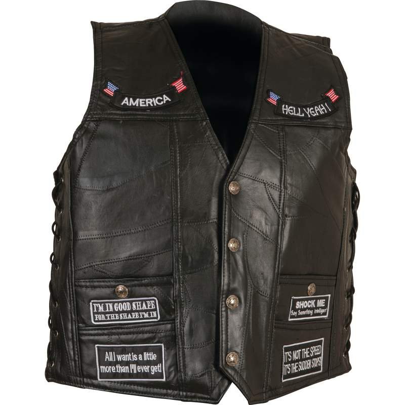 Rock Design Leather Concealed Carry Vest with Patches - Size 4X
