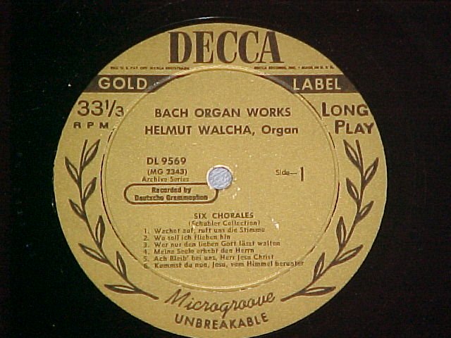 HELMUT WALCHA-BACH ORGAN WORKS-NM/VG 1951 LP-Decca 9569