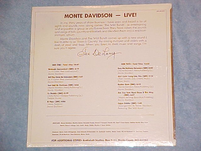 MONTE DAVIDSON'S WILD BUNCH-Mint Sealed '70's LP-Ozarks