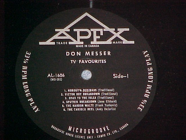 DON MESSER--TV FAVOURITES--NM Canada LP--Apex AL-1606