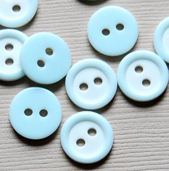 10 Small Baby Blue Round Sewing Buttons
