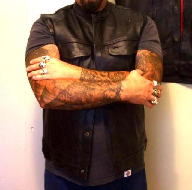 CLUB LEATHER BIKER VEST ROCKERS - OUTLAW SOA / SINISTER MOB / LAFFING ...