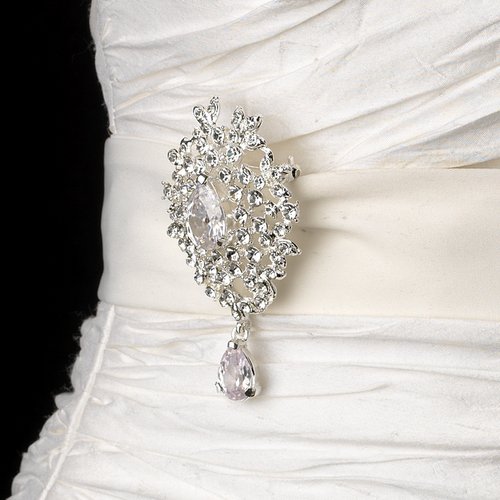 Belt with Silver Clear Dangle Pear Brooch 3438