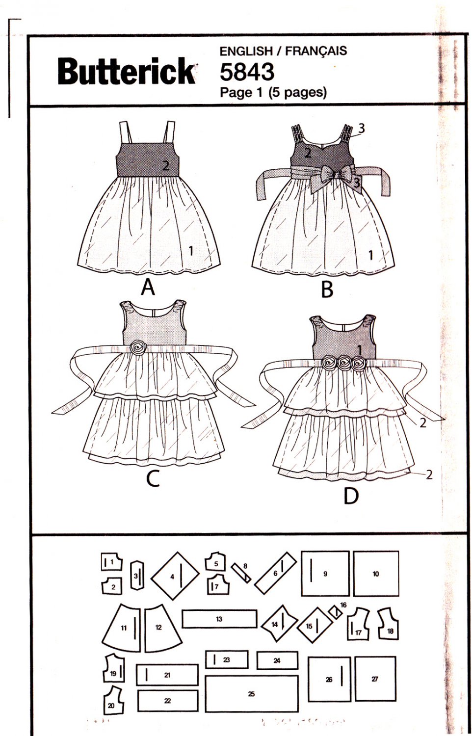 Butterick B5843 5843 Toddler Girls Dresses Sewing Pattern Ruffles ...