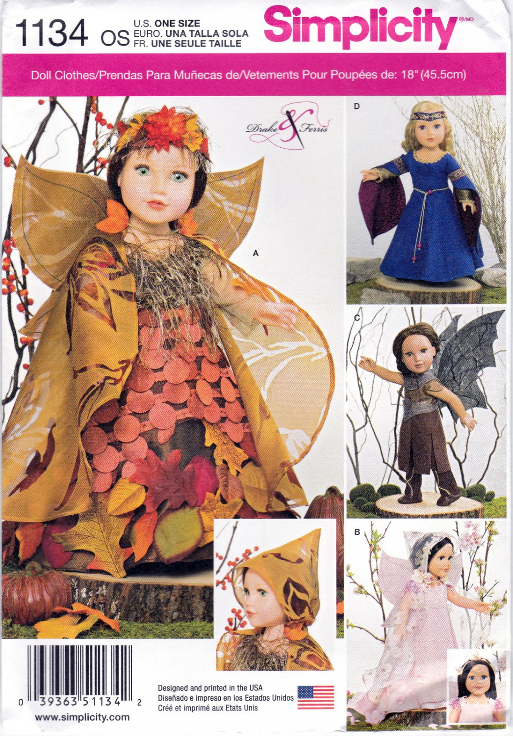Simplicity 1134 Crafts 18" Doll Clothes Sewing Pattern Mystical ...