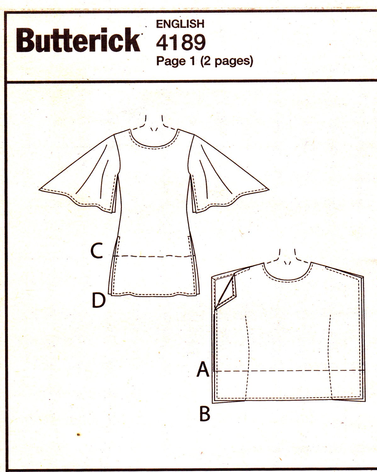 Butterick B4189 4189 Misses Pullover Tops Loose Fitting Fast And Easy