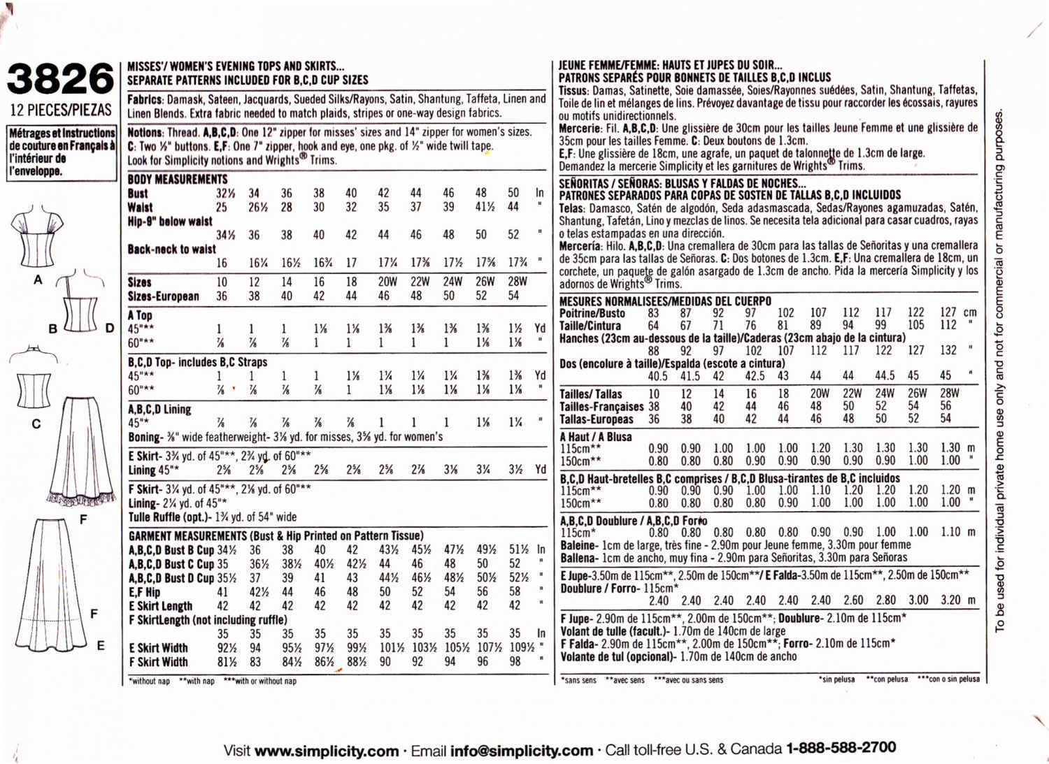 Simplicity 3826 Womens Sewing Pattern Formal Skirts with Tops Sizes 20W-28W