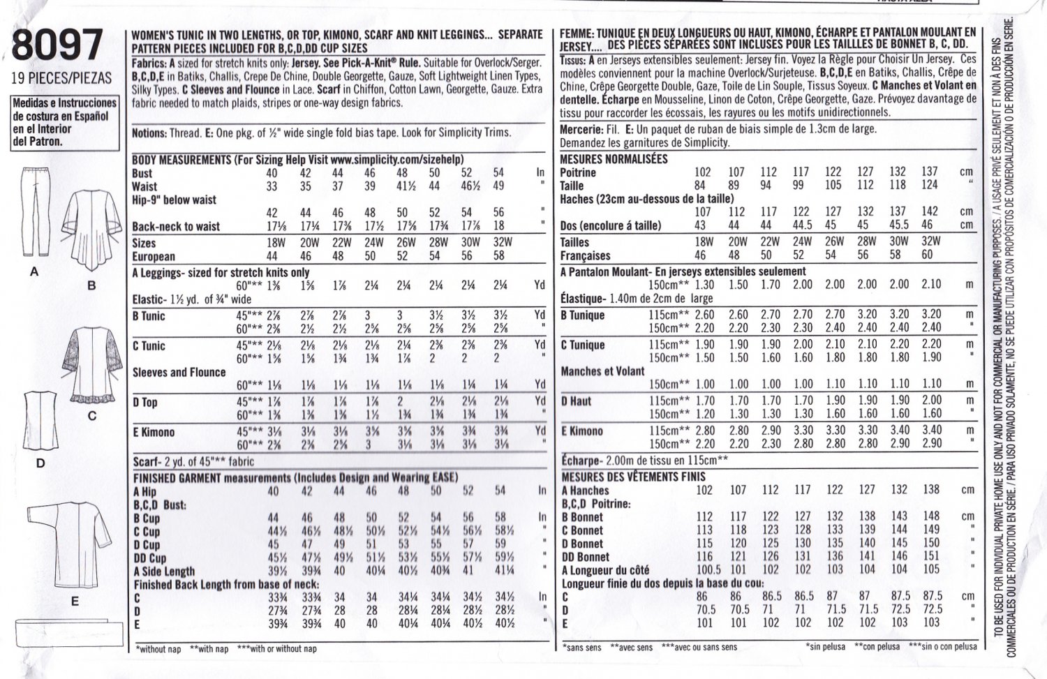 SOLD - Simplicity 8097 Women's Sewing Pattern Tunic Top Kimono Scarf ...