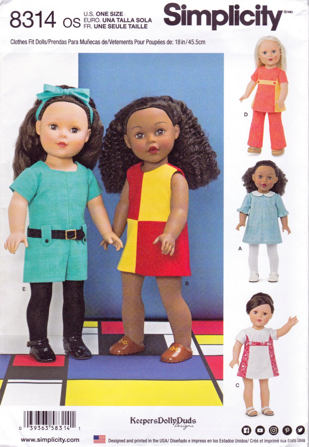 Simplicity 8314 Crafts Sewing Pattern 18" Doll Clothes Dress Romper ...