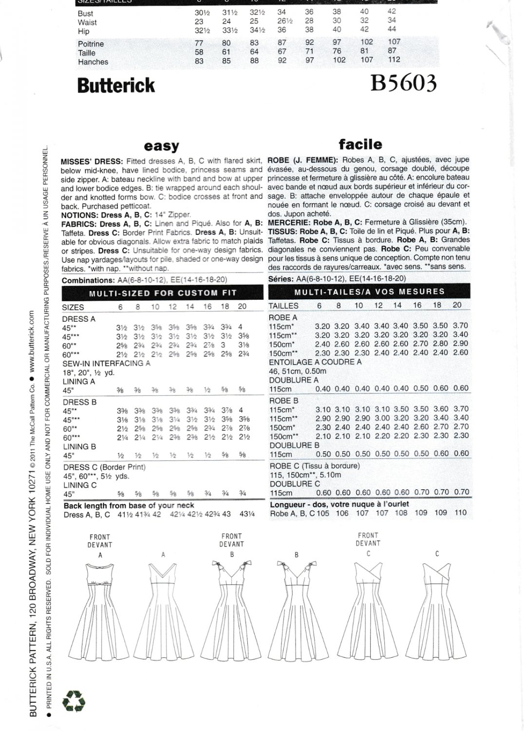 Butterick B5603 5603 Misses Dress Retro 1956 Style Flared Skirt Sewing ...