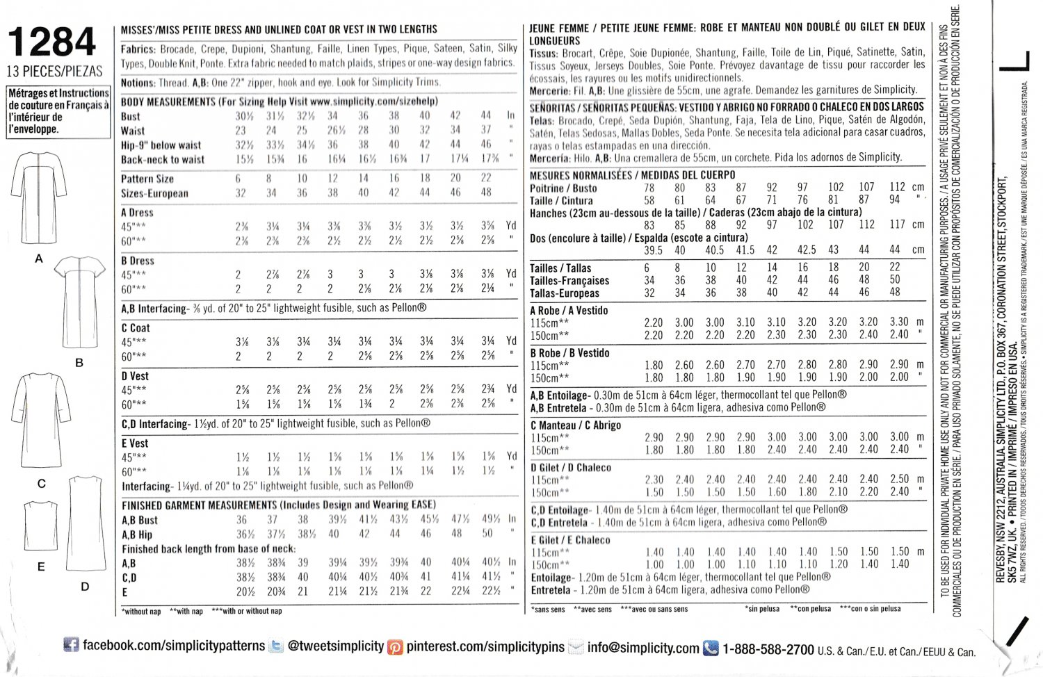 SOLD Simplicity 1284 Womens Petite Dress Coat 1960 Vintage Retro Sewing ...