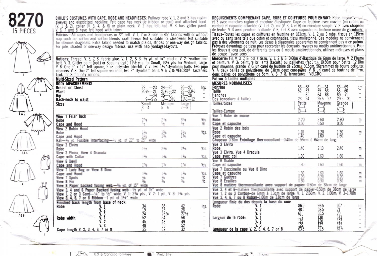 Simplicity 8270 Childs Costumes Devil Ladybug RobinHood FriarTuck ...