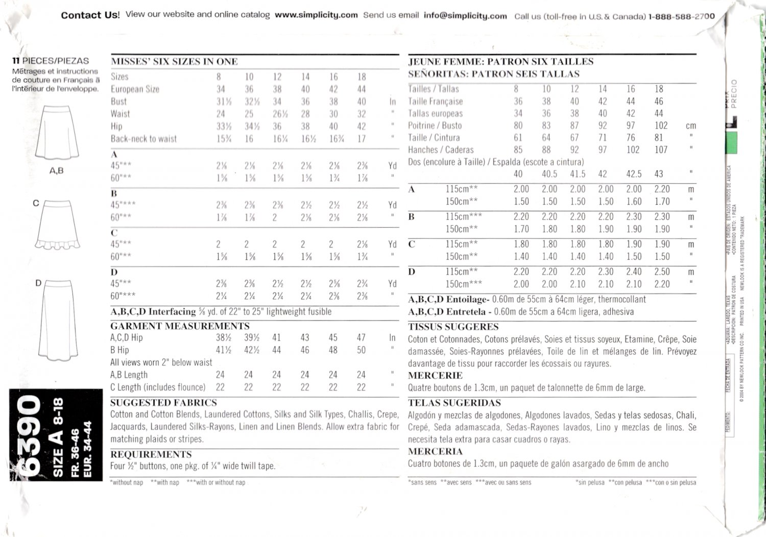 New Look 6390 Misses Skirts Womens Varying Lengths Sewing Pattern Sizes ...