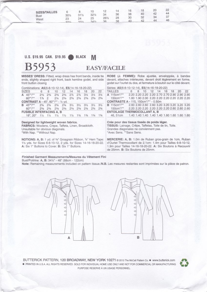 Butterick B5953 5953 Misses Dresses Fitted Wrap Womens Sewing Pattern ...