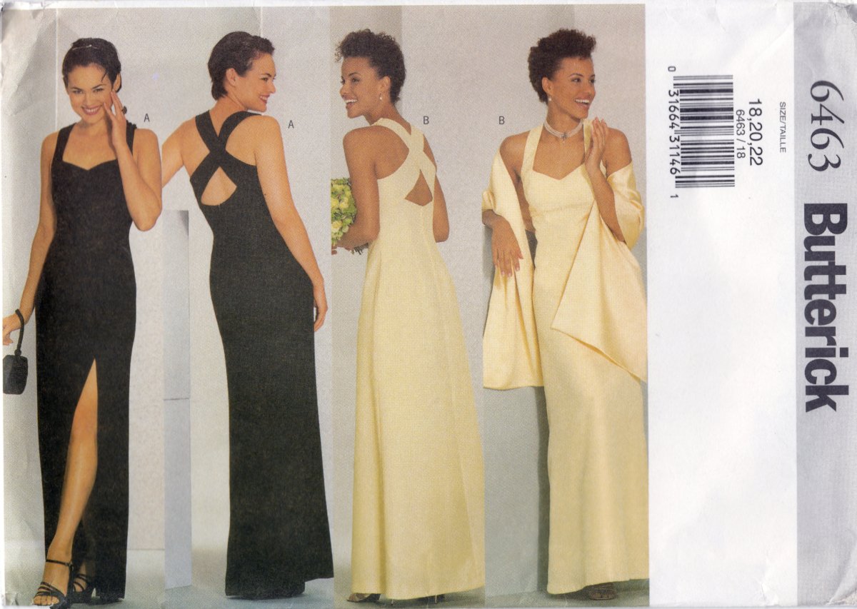 Butterick 6463 B6463 Womens Dress Stole Formal Sewing Pattern Sizes 18 ...