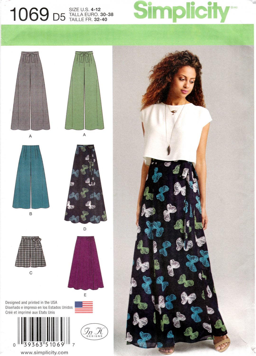 Simplicity 1069 Misses Wide Leg Pants Two Lengths Shorts Wrap Skirt ...