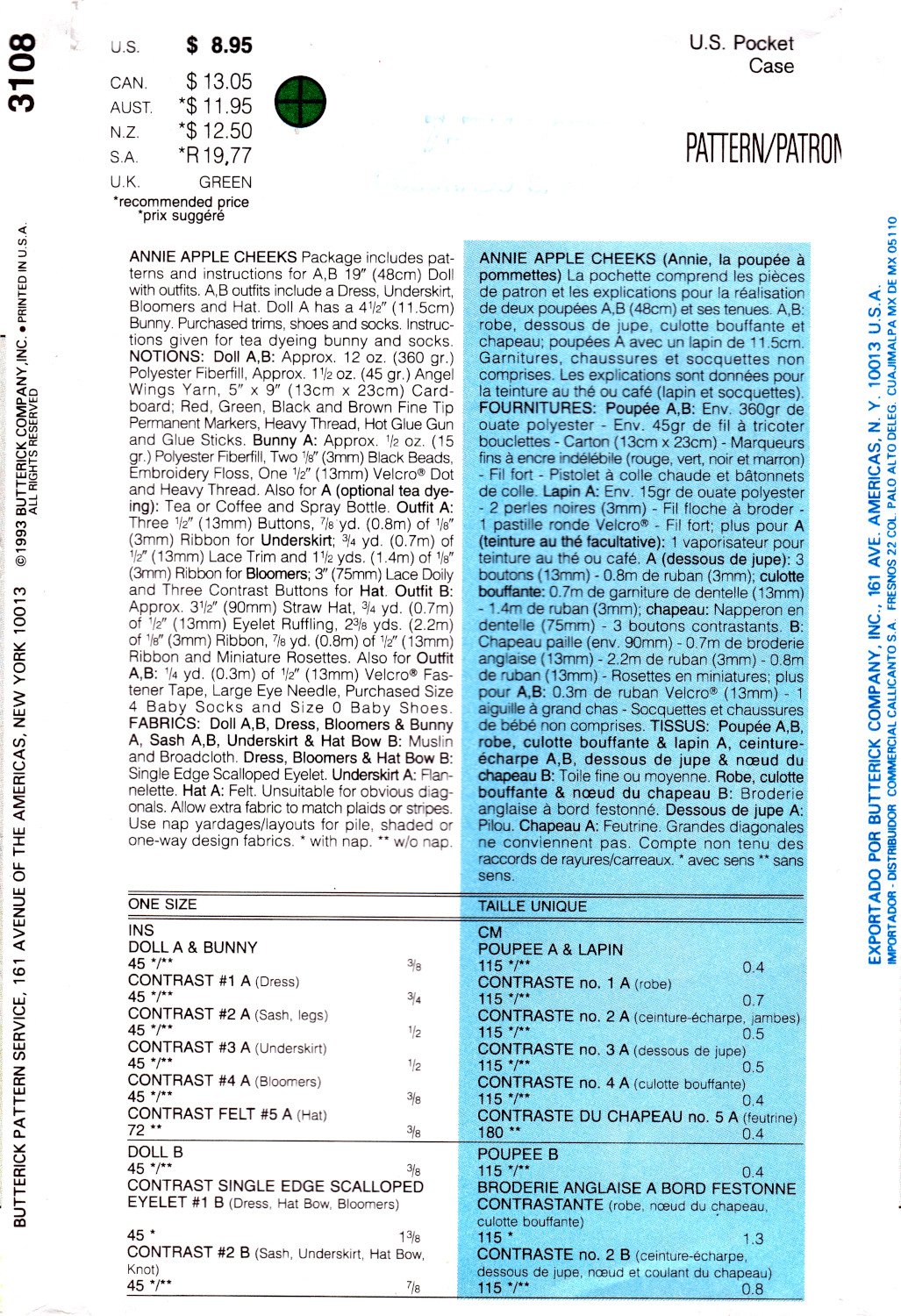 Butterick 3108 Ginger Snap Junction Annie Applecheeks Dolls and Outfits ...