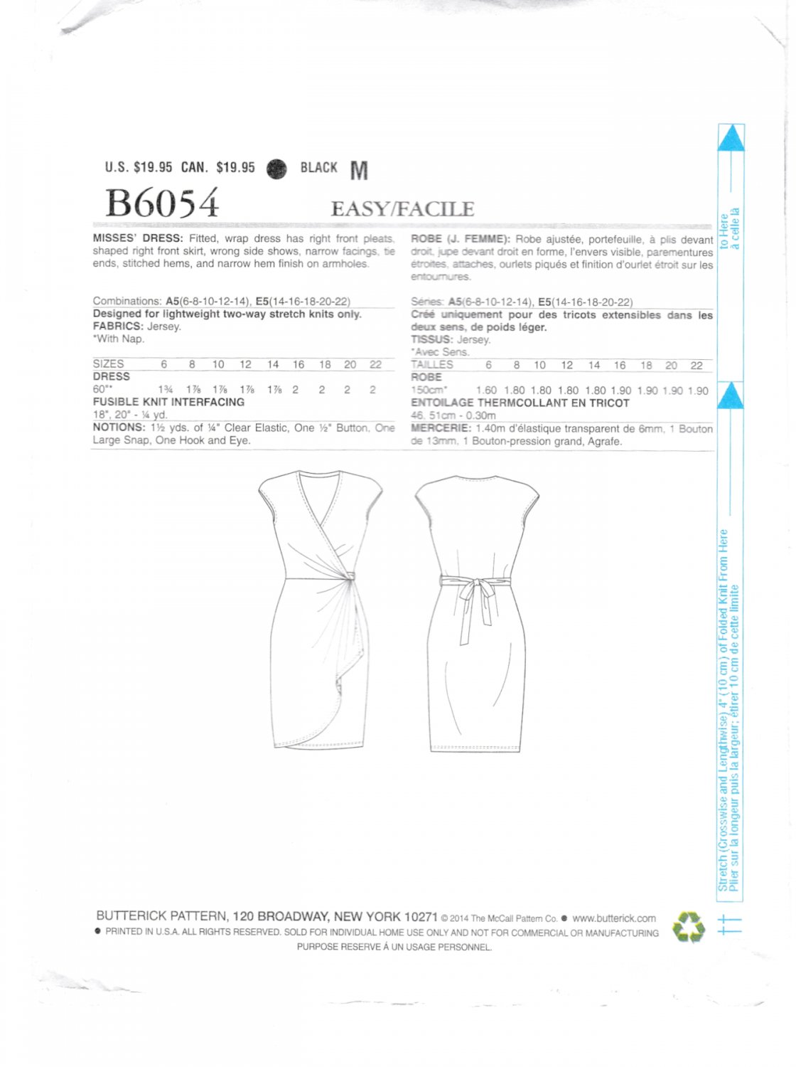 Butterick B6054 Misses Fitted Wrap Dress Sewing Pattern Sizes 14-16-18 ...