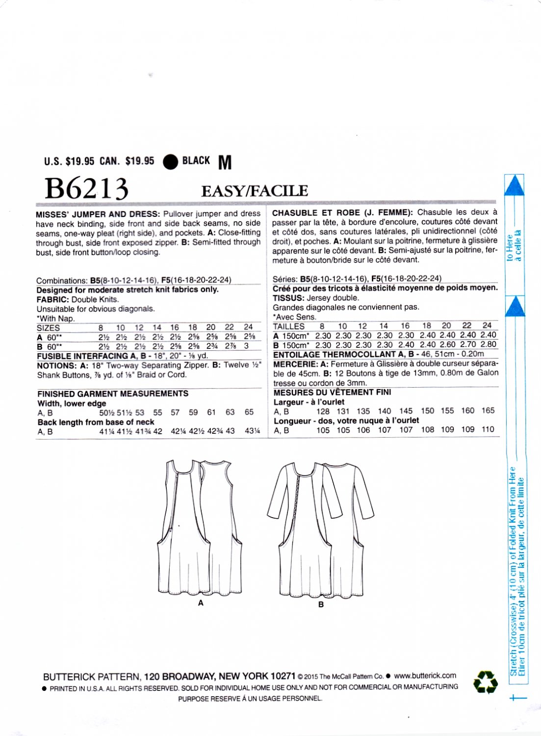 Butterick B6213 Misses Womens Jumper and Dress Sewing Pattern Sizes 16 ...