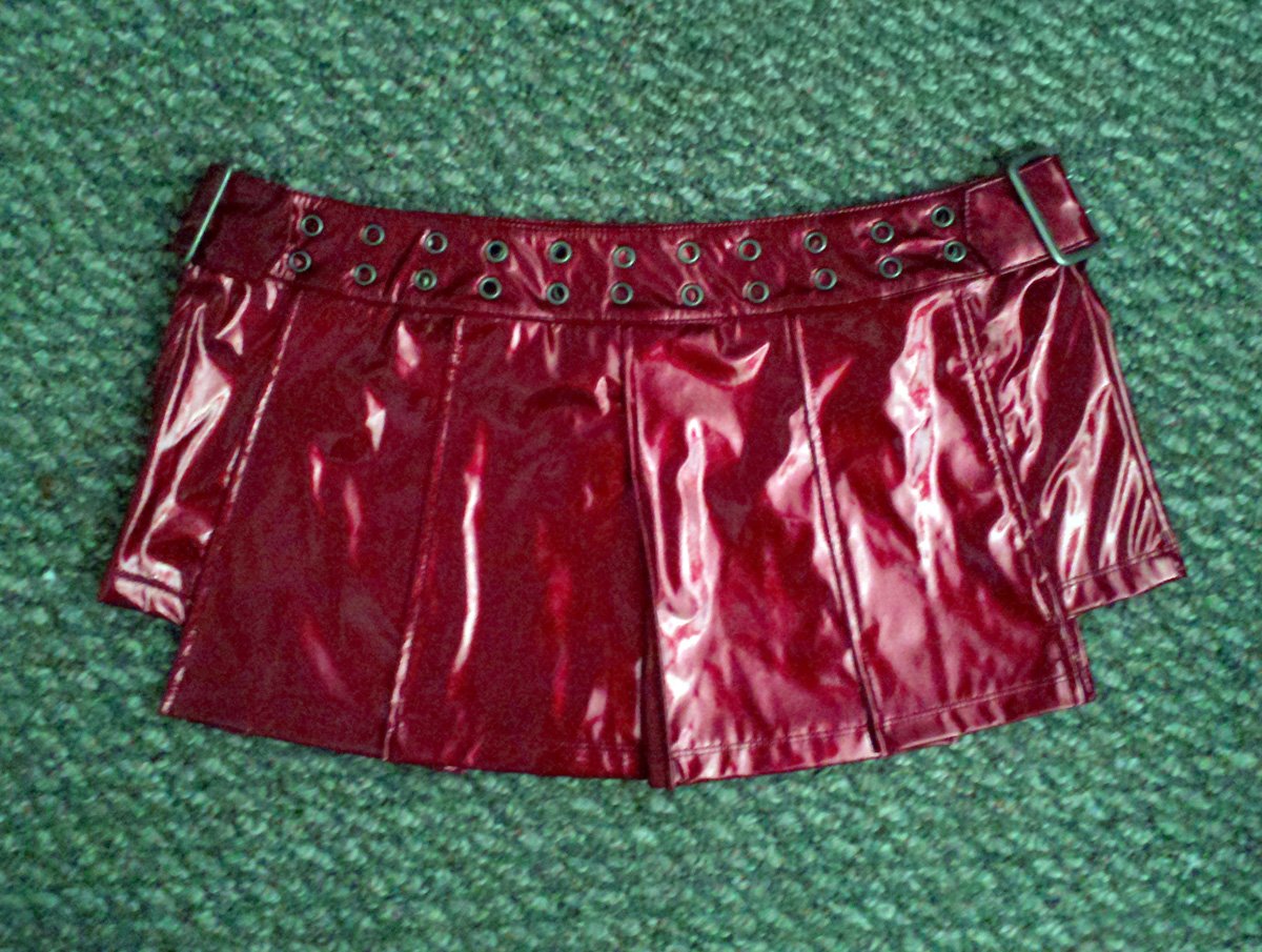 candy apple red PVC kilt metallic mini skirt XL