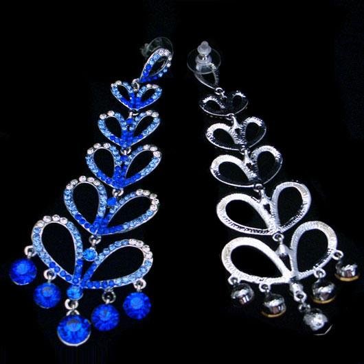 Long Blue Loops Crystal Earrings