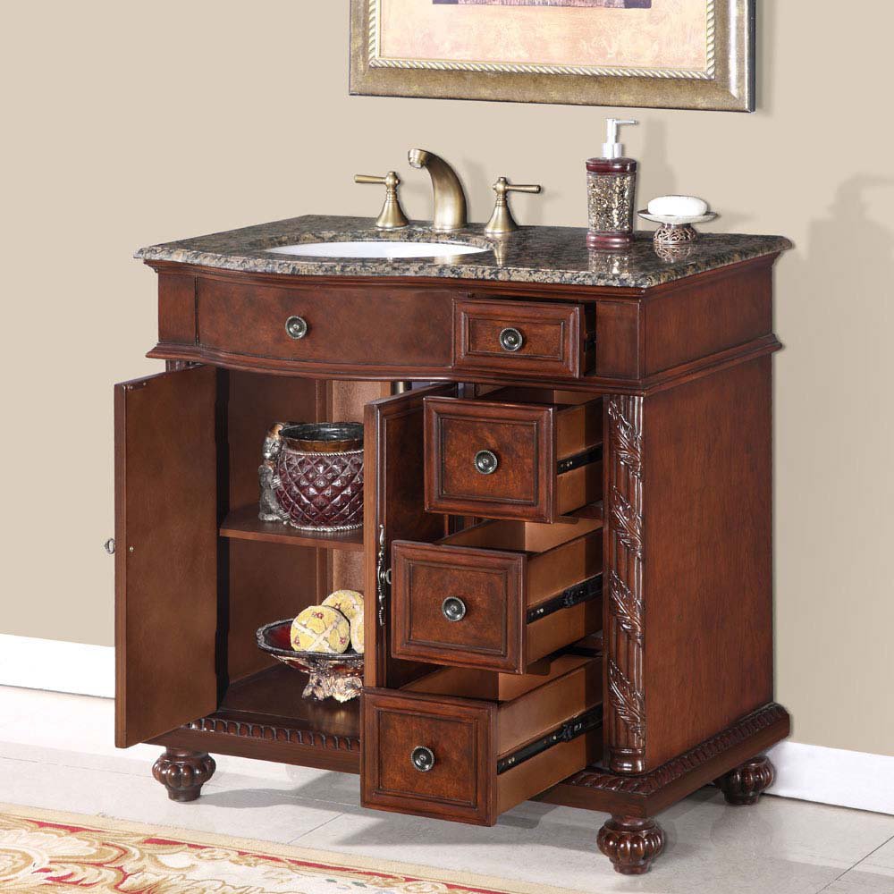 36" Victoria - Granite Stone Top Off Center Bathroom Vanity Single Sink ...
