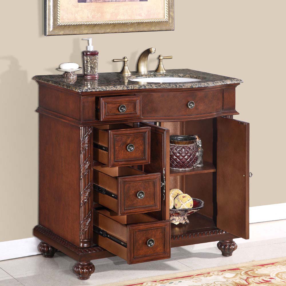 36" Victoria - Stone Top Off Center Single Bathroom Vanity Cabinet ...