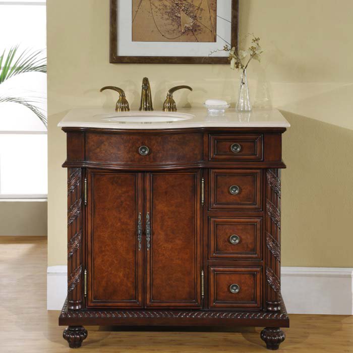 36" Victoria - Marble Countertop Off Center Bathroom Vanity Cabinet ...