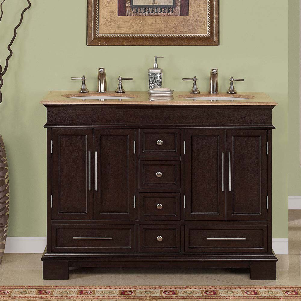 48" Sally W - Compact Travertine Bathroom Double Sink Vanity Mini Bath ...