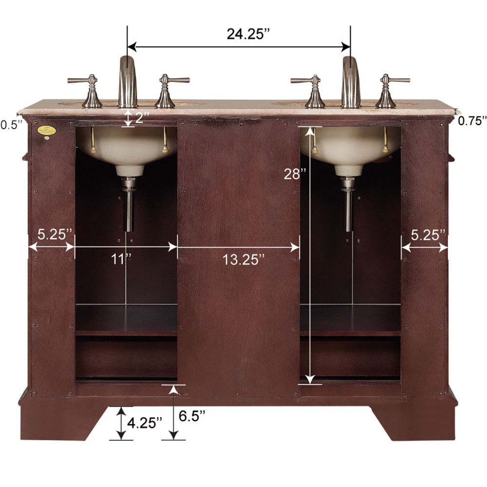 48" Sally W - Compact Travertine Bathroom Double Sink Vanity Mini Bath ...